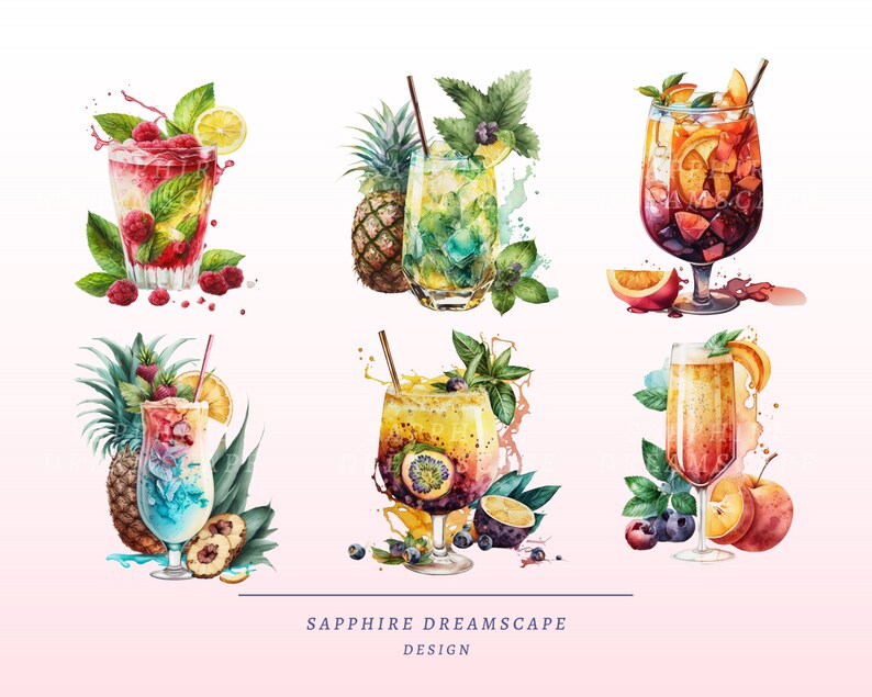 30 Watercolor Cocktails Clipart High Quality Transparent Pngs - Etsy