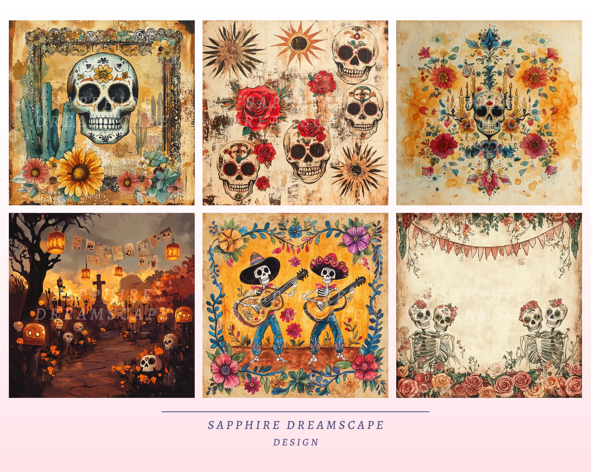 Dia De Los Muertos Digital Paper Print Sugar Skulls JPEG Decoration ...