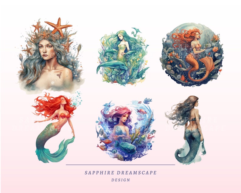 25 Watercolor Mermaids Clipart High Quality Transparent Pngs - Etsy