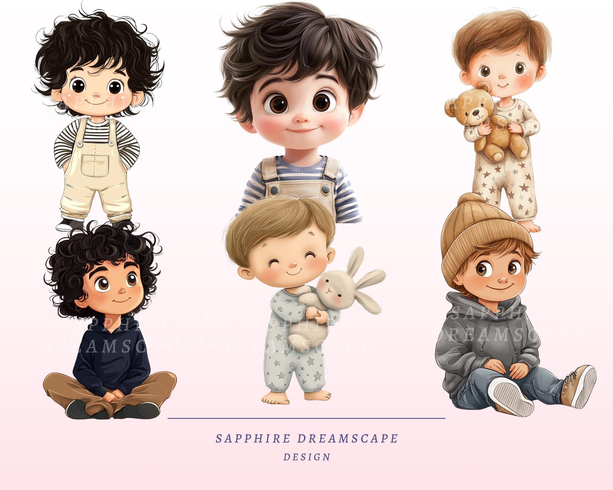 20 Just Boys Clipart, Cute Little Boys Illustration Set, Cartoon ...
