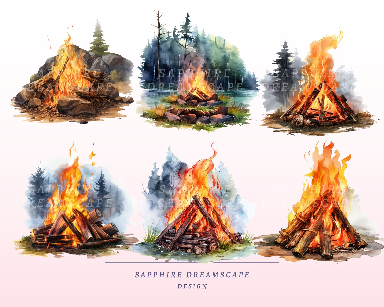 30 Watercolor Campfire Clipart, High Quality Transparent Pngs, Instant ...