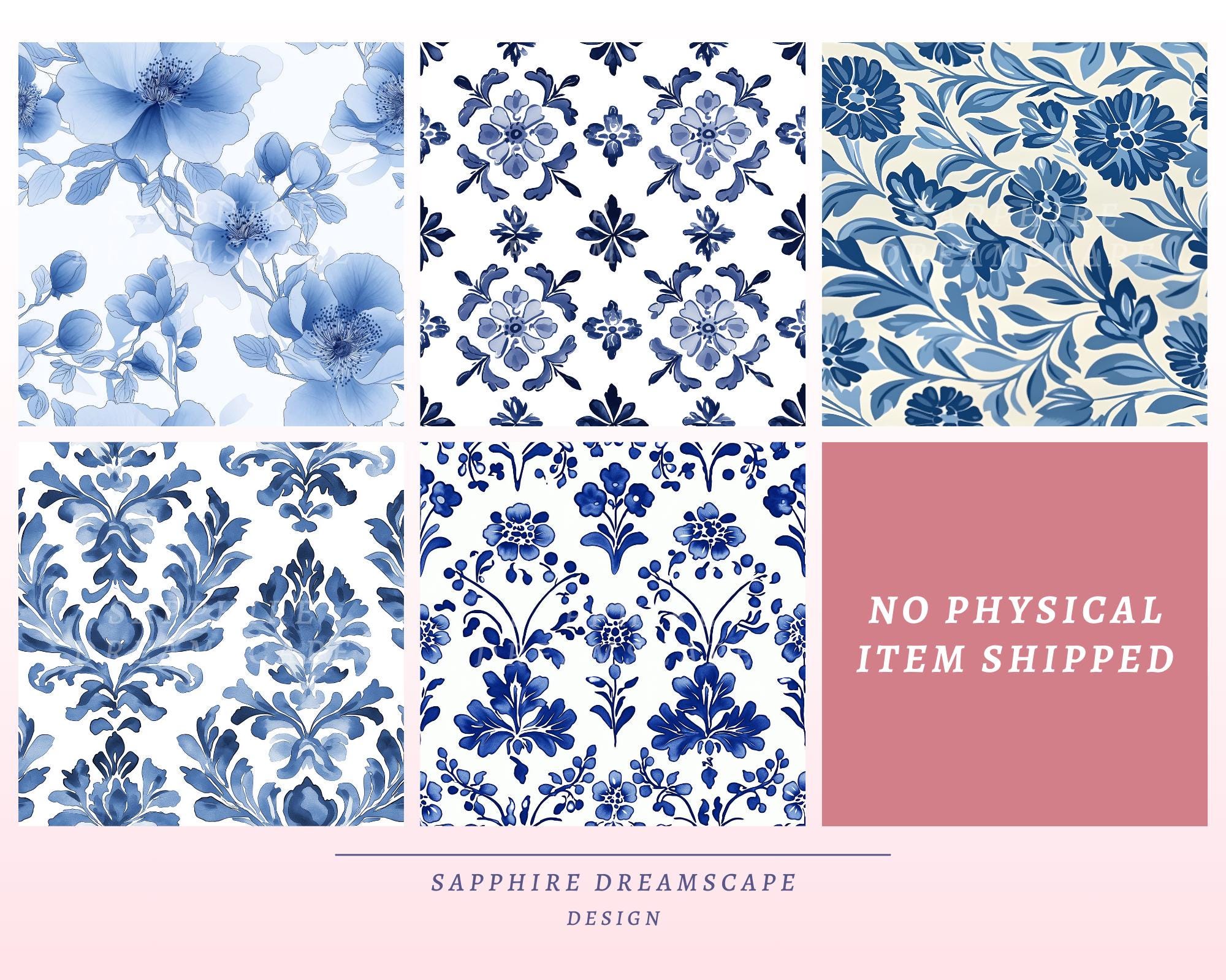 Delft Blue Floral Digital Paper, Seamless Florals Pages, High Quality ...