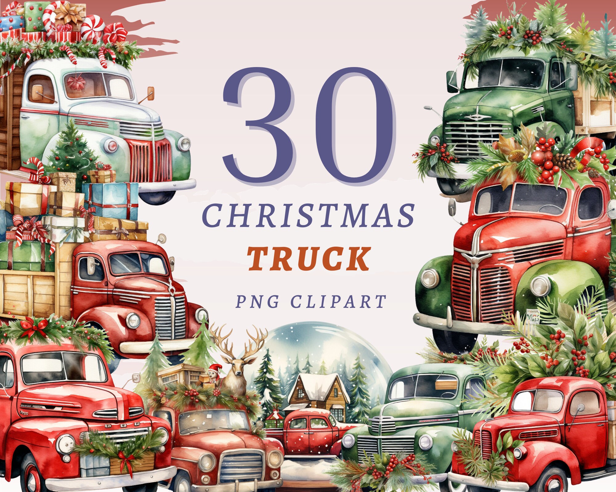 30 Christmas Truck Clipart, High Quality Transparent Pngs, Instant ...