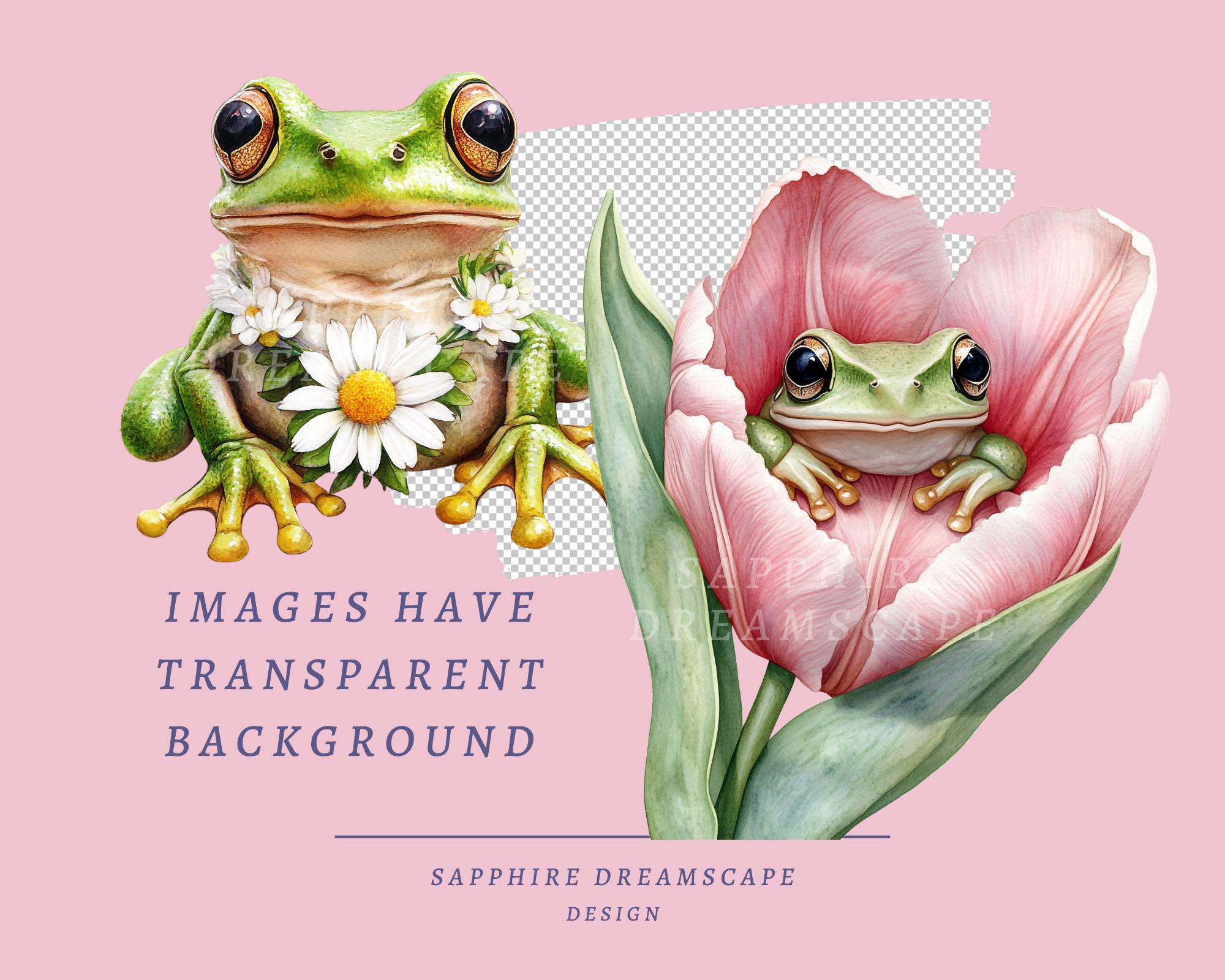 25 Frog With Flowers Clipart Cute Watercolor Baby Frog Floral Nursery ...