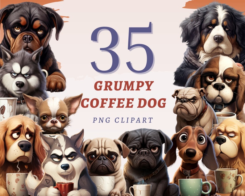 35 Grumpy Coffee Dog Clipart, High Quality Transparent Pngs, Instant ...