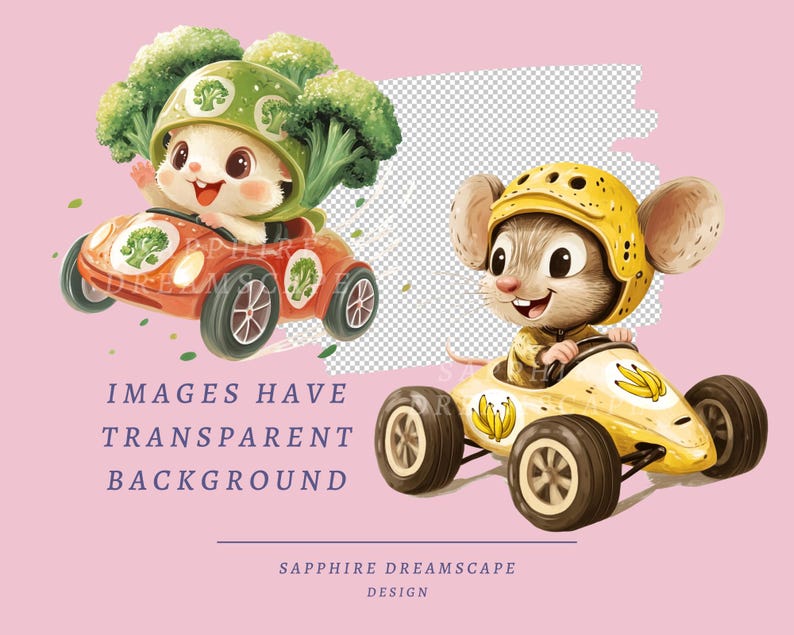 20 Mice Fruit Race Clipart Cute Mouse Artwork Bundle Baby Cars ...