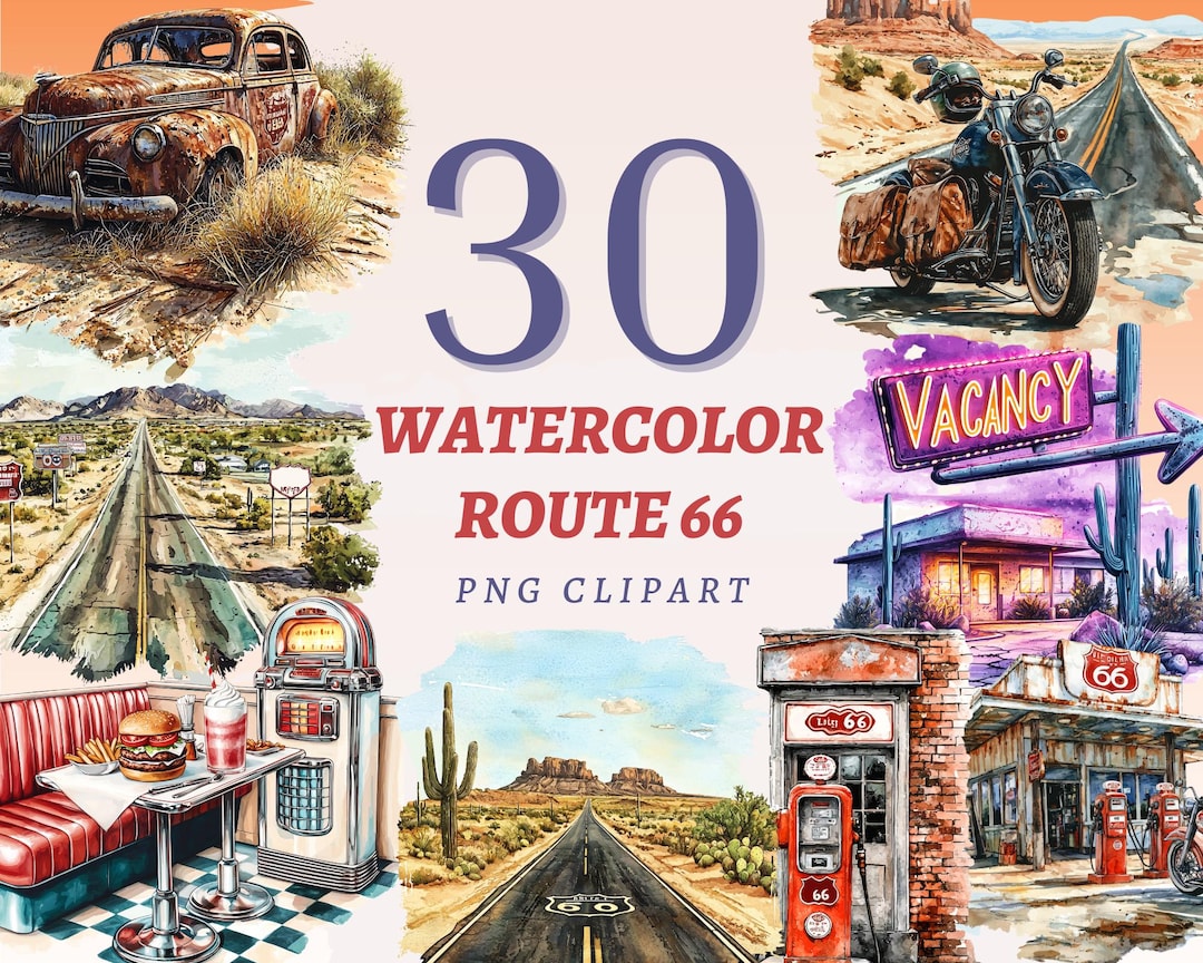 30 Watercolor Route 66 Clipart, High Quality Transparent Pngs, Instant ...