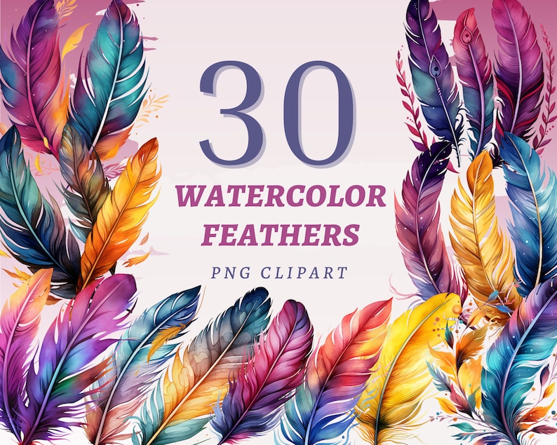 30 Watercolor Feathers Clipart, High Quality Transparent Pngs, Instant ...