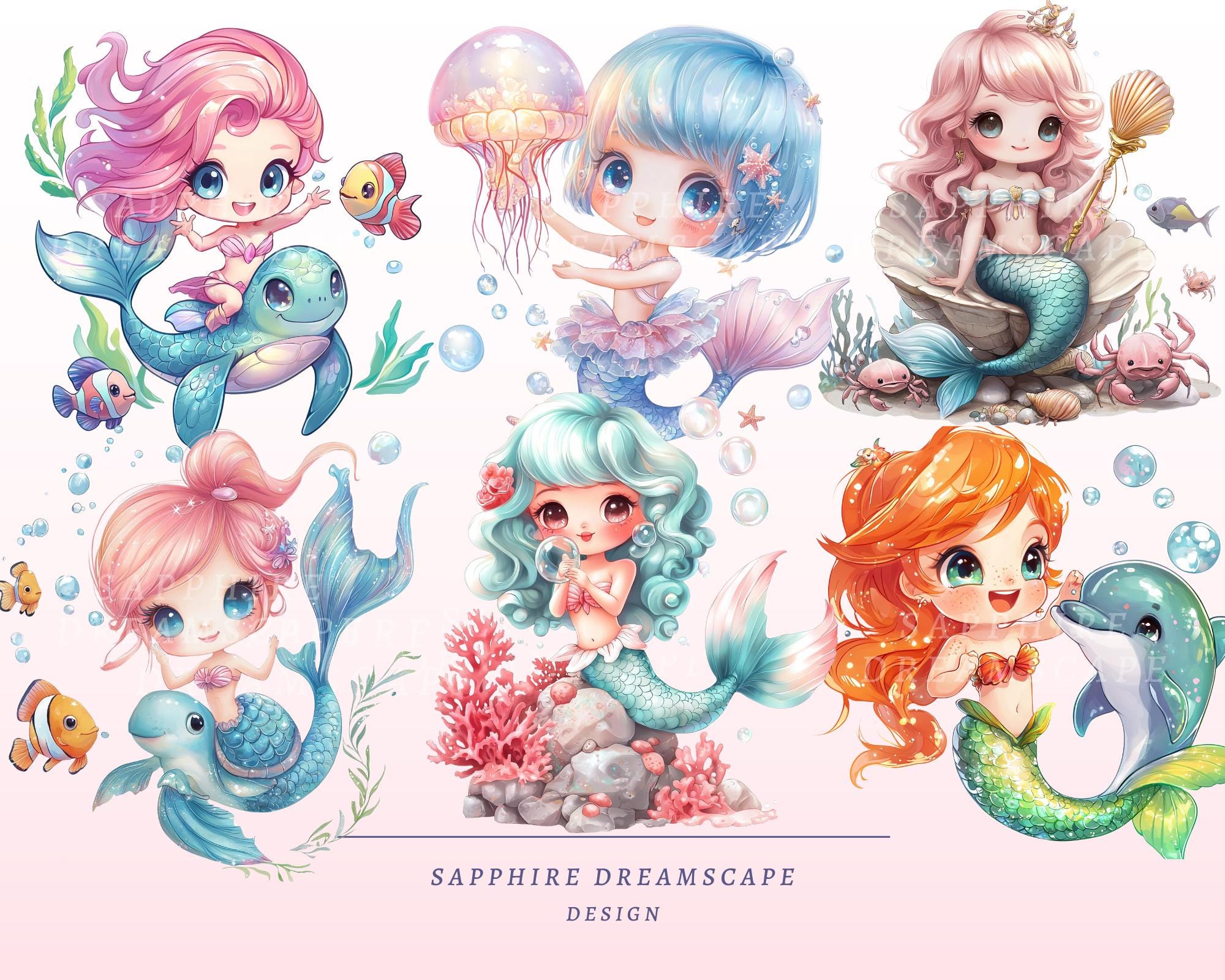 20 Chibi Mermaid Clipart, High Quality Transparent Pngs, Instant ...