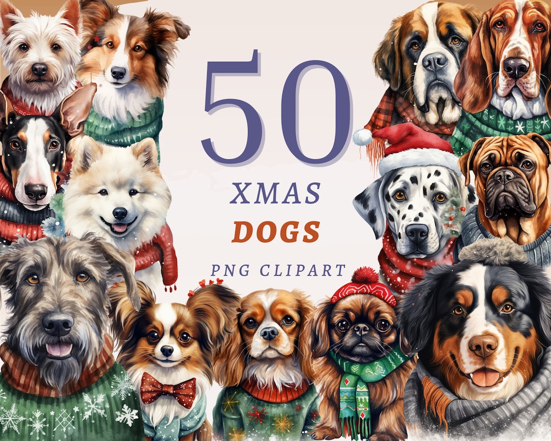 50 Christmas Dogs Clipart, High Quality Transparent Pngs, Instant ...