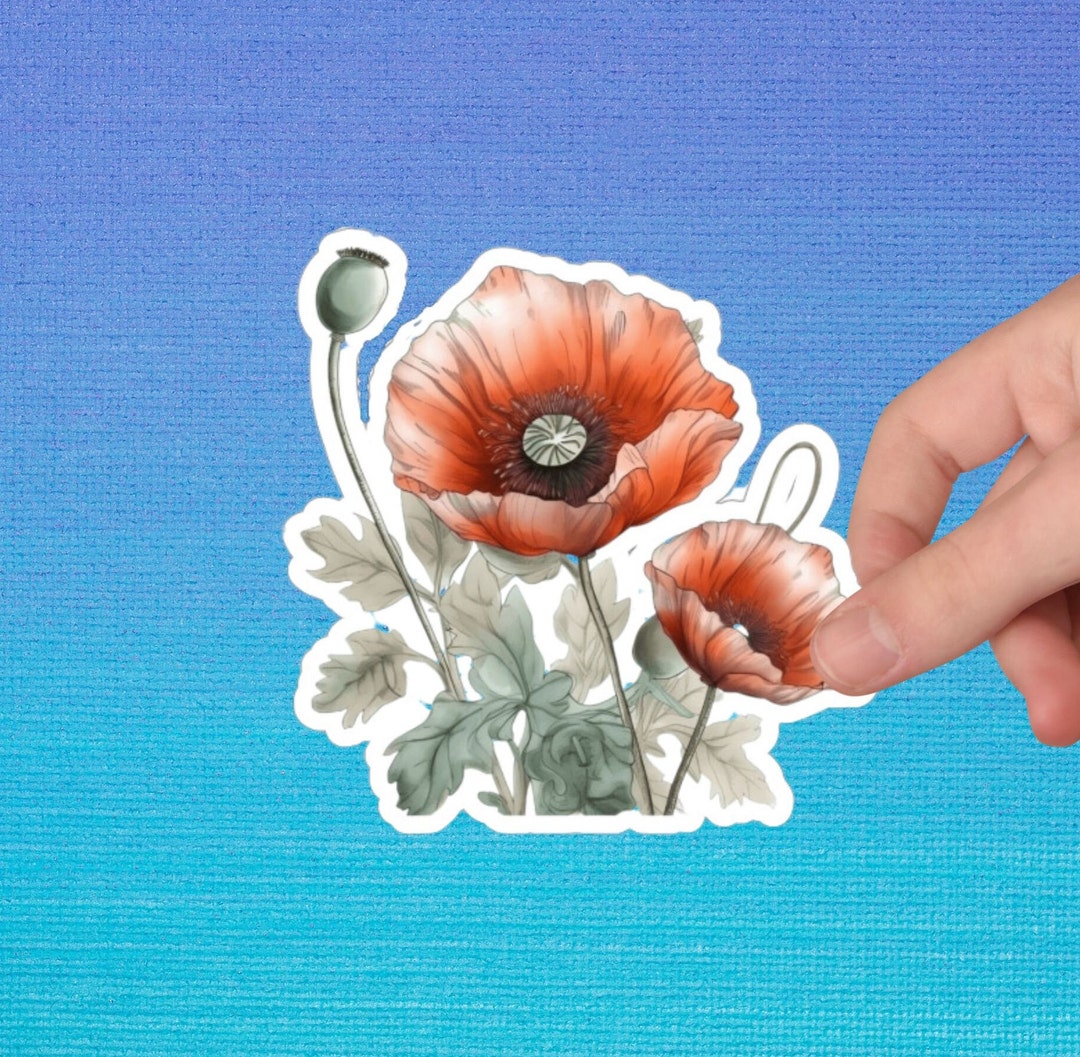 August Birth Flower Sticker, Watercolor Poppy Birth Month Flower ...