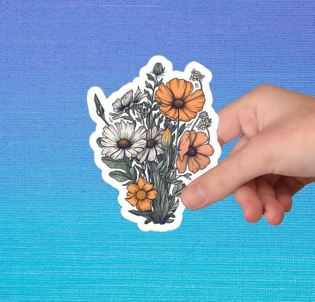 Wildflower Bunch Sticker, Retro Flower Sticker, Watercolor Flower ...