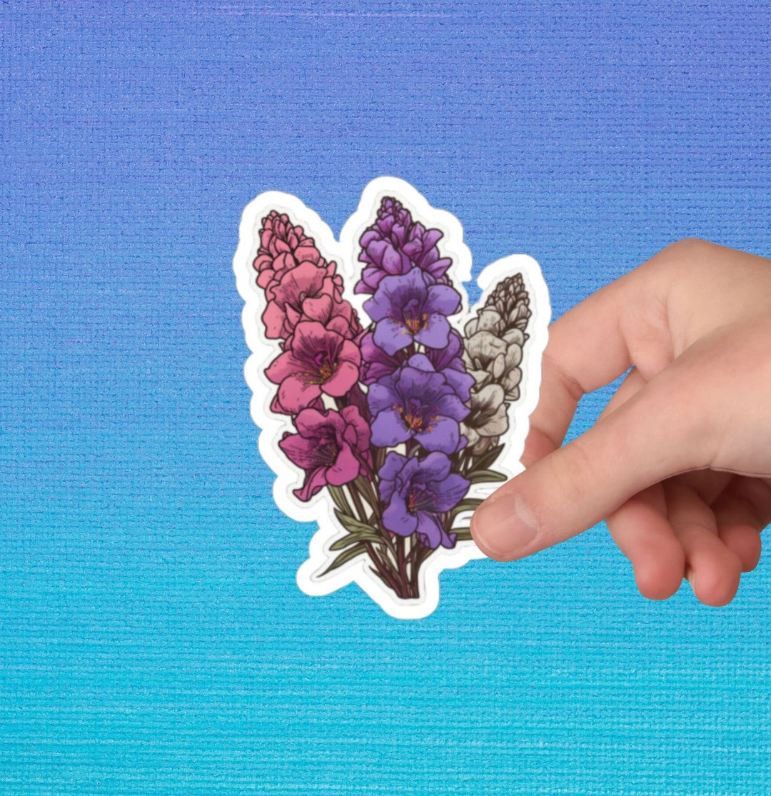July Birth Flower Sticker, Watercolor Larkspur Birth Month Flower ...
