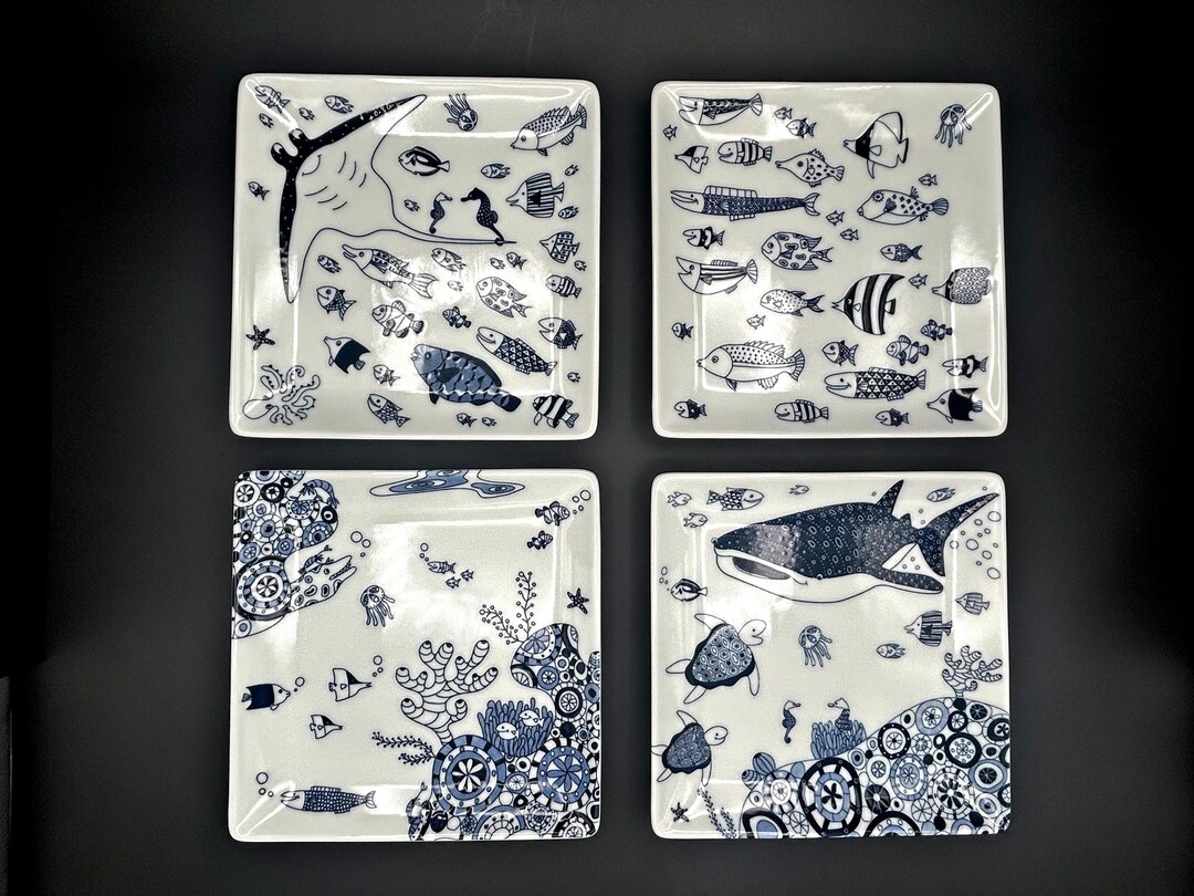 Modern Japanese Style Marine Square Side Plates | Porcelain Dishes for ...