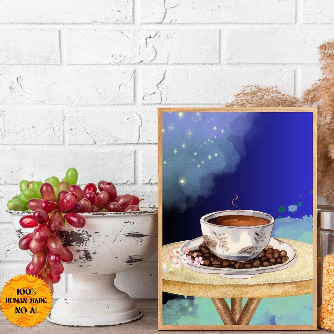 Starry Night Coffee Wall Art Printable – Whimsical Vintage-inspired Cup ...