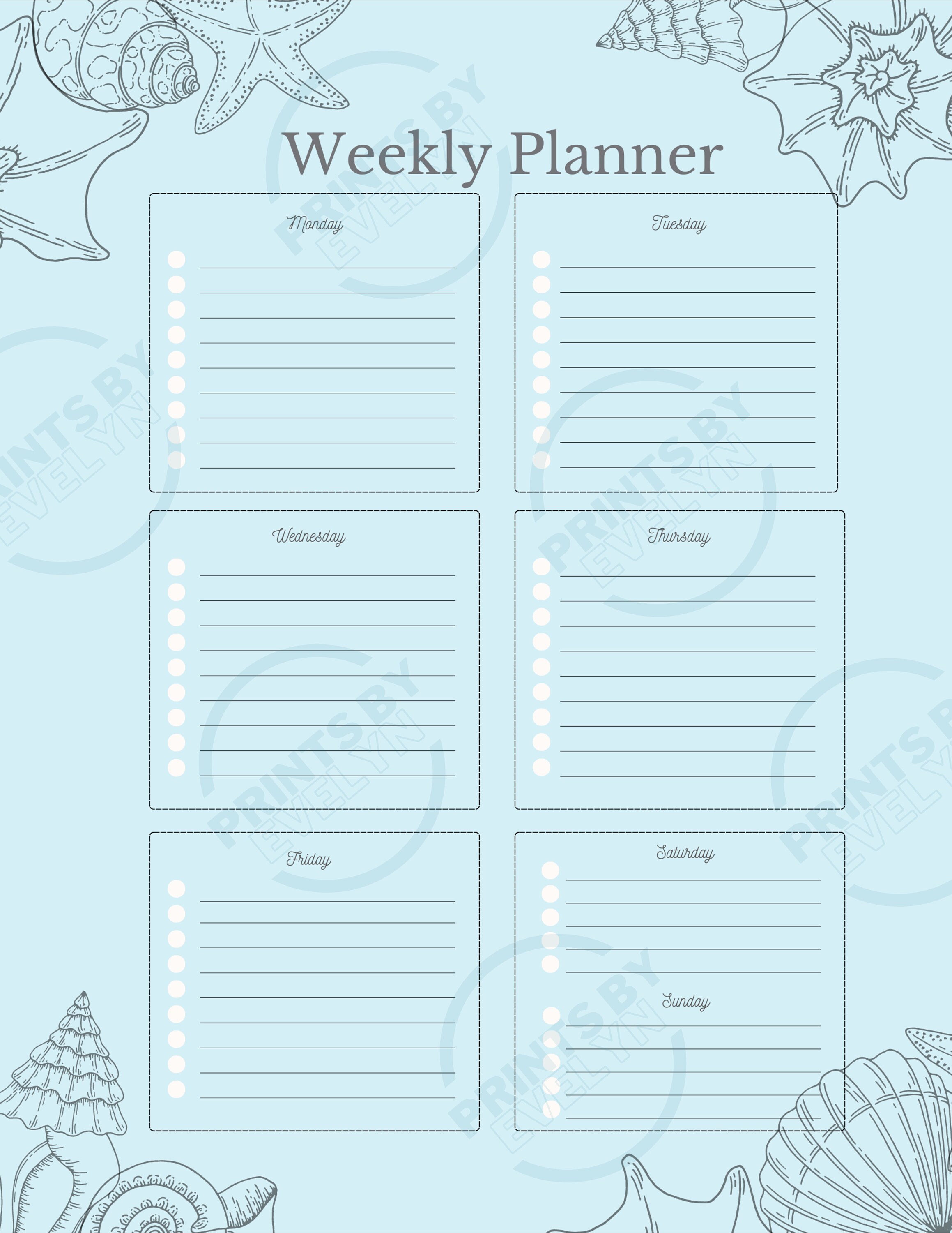 Seaside Weekly Planner, Digital Download, Printable Planner, Weekly ...