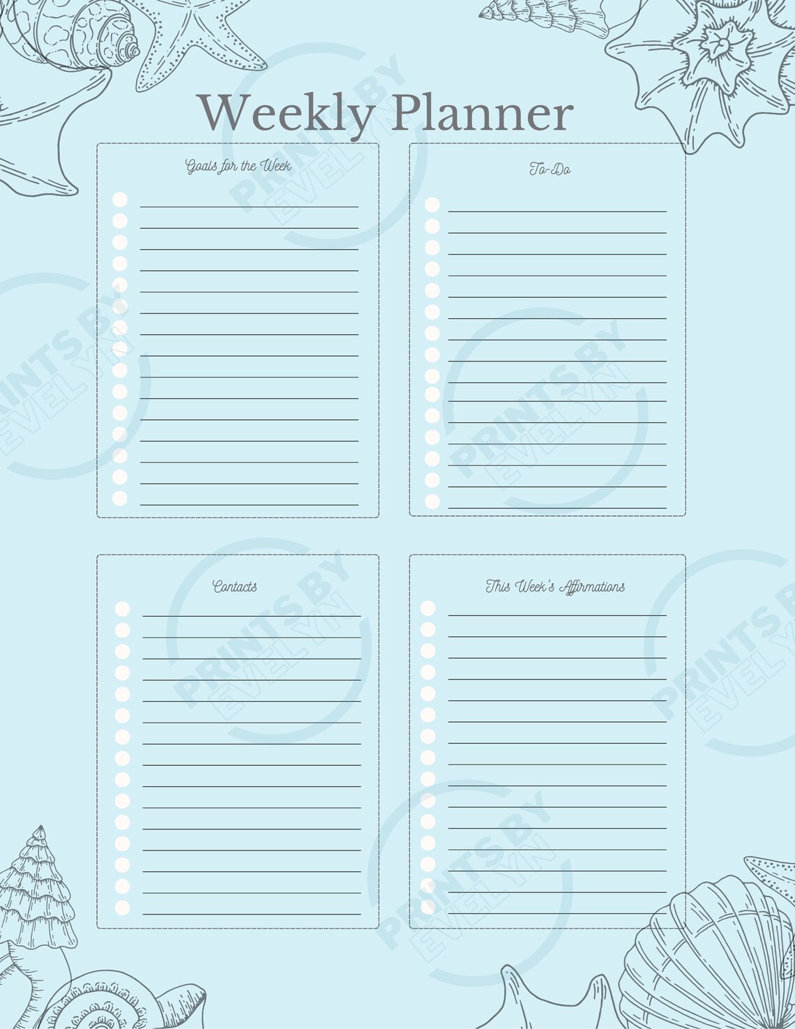 Seaside Weekly Planner, Digital Download, Printable Planner, Weekly ...