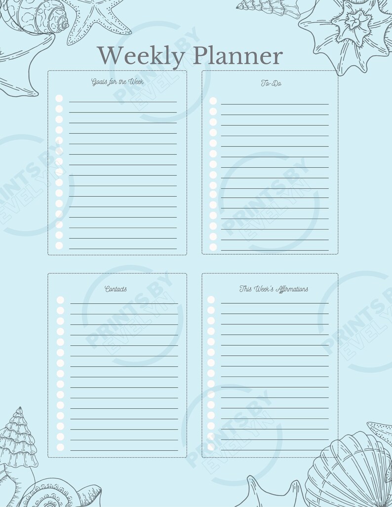 Seaside Weekly Planner, Digital Download, Printable Planner, Weekly ...