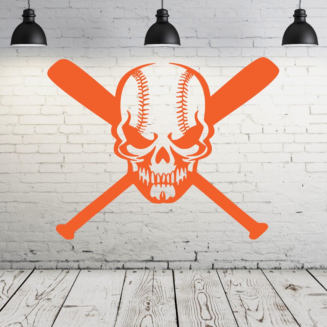Baseball Skull and Cross Bats Sports Vinyl Decals Custom Name ...