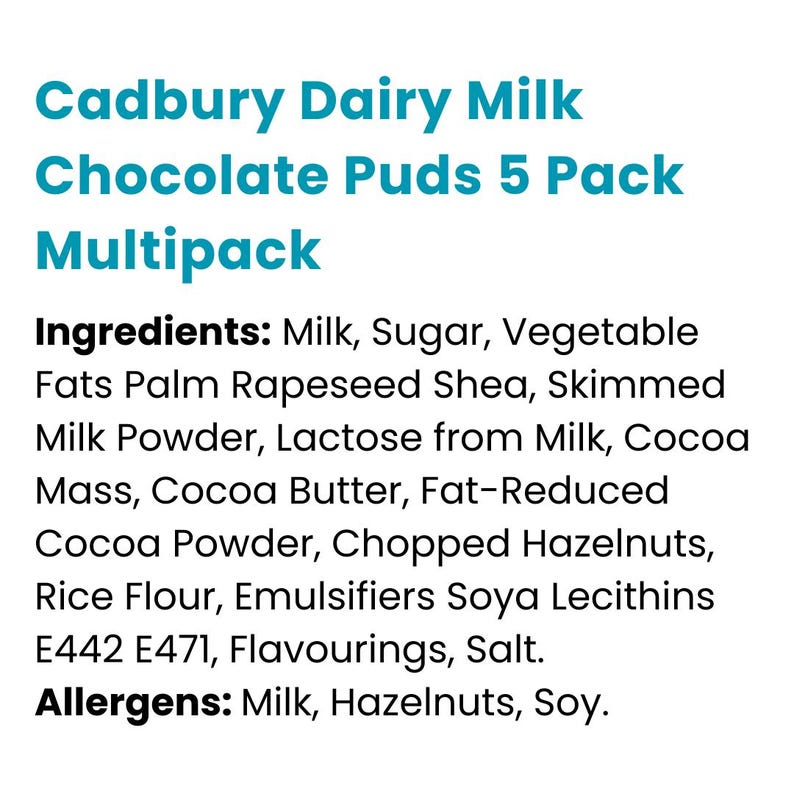 Cadbury Dairy Milk Chocolate Puds 5 Pack 175 G - Etsy