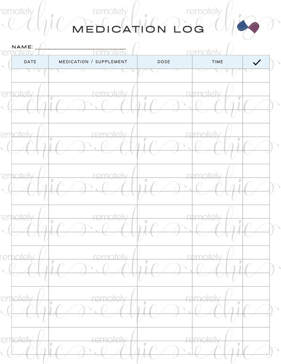 Printable Medication Log Tracker- Blank Template - Etsy