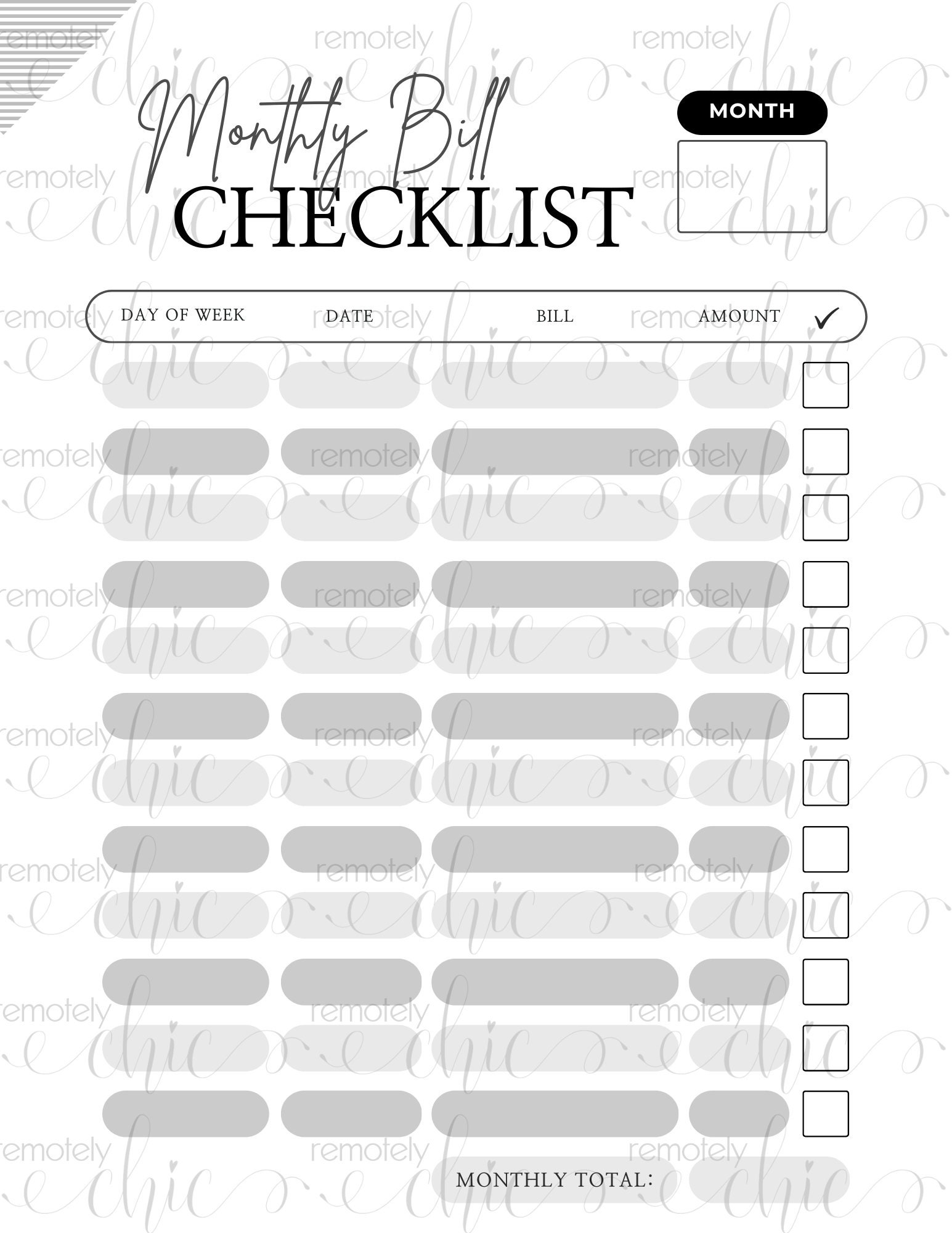 Printable Monthly Bill Checklist!- Multiple Colors to Choose From - Etsy