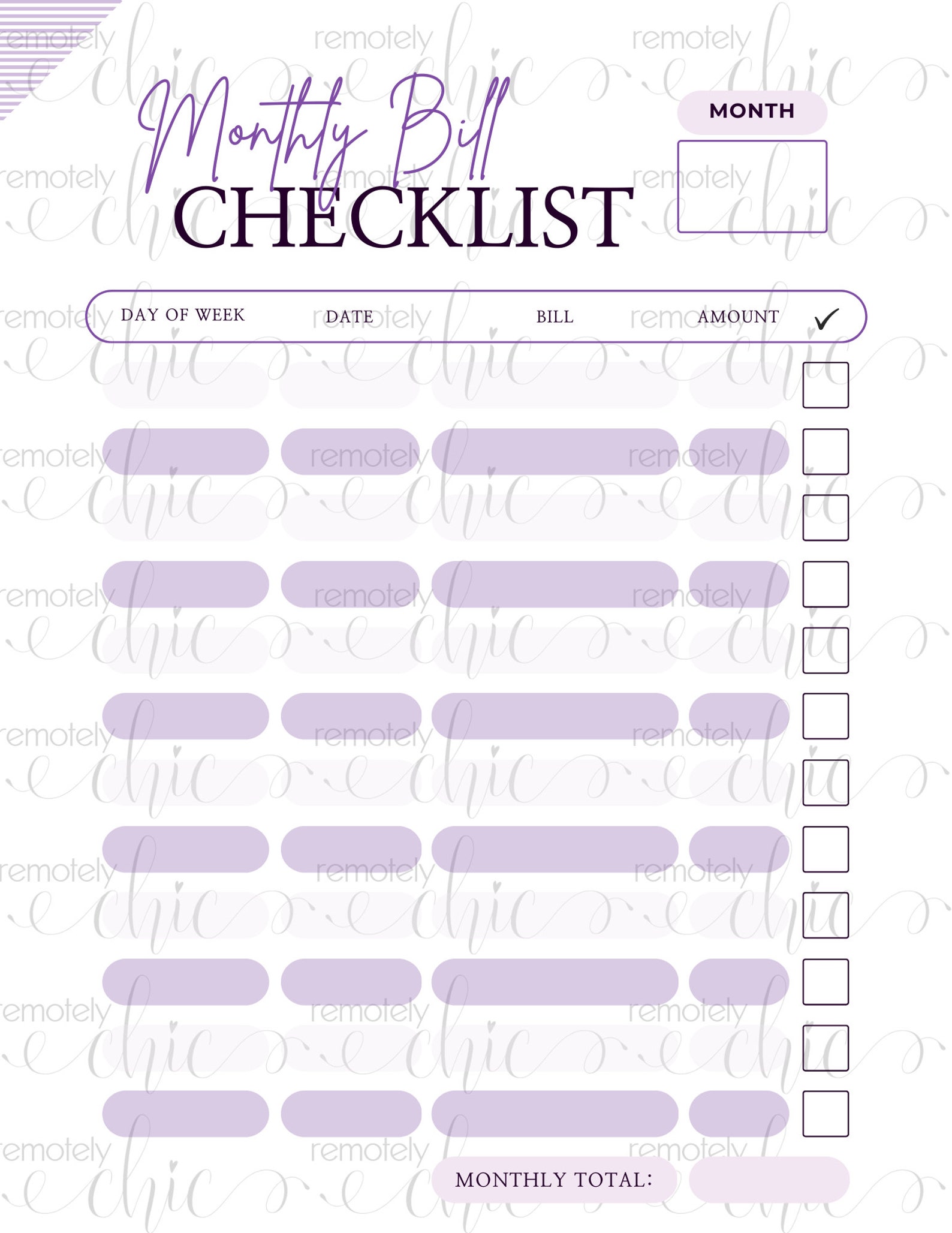 Printable Monthly Bill Checklist!- Multiple Colors- ADHD Simple ...