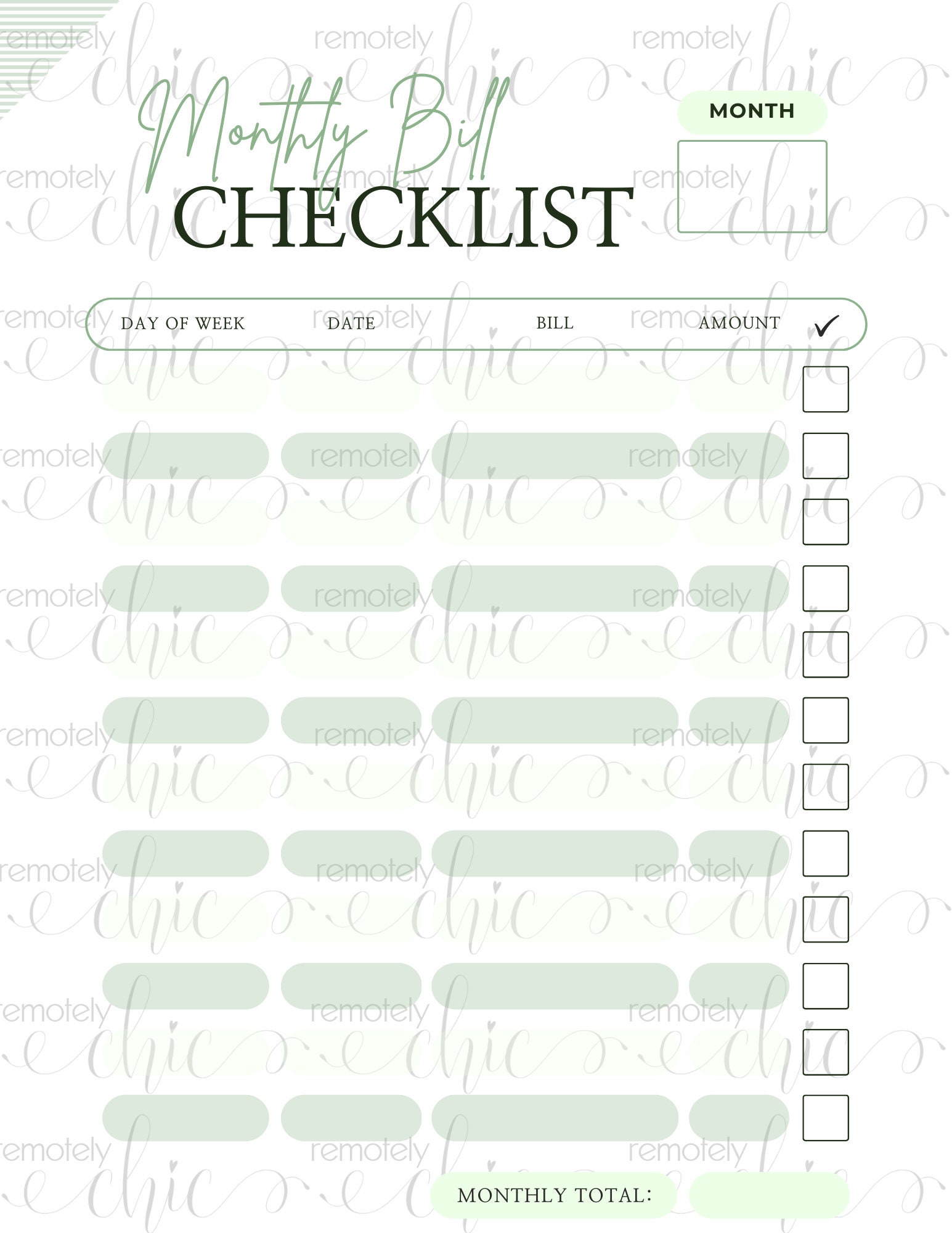 Printable Monthly Bill Checklist!- Multiple Colors to Choose From - Etsy