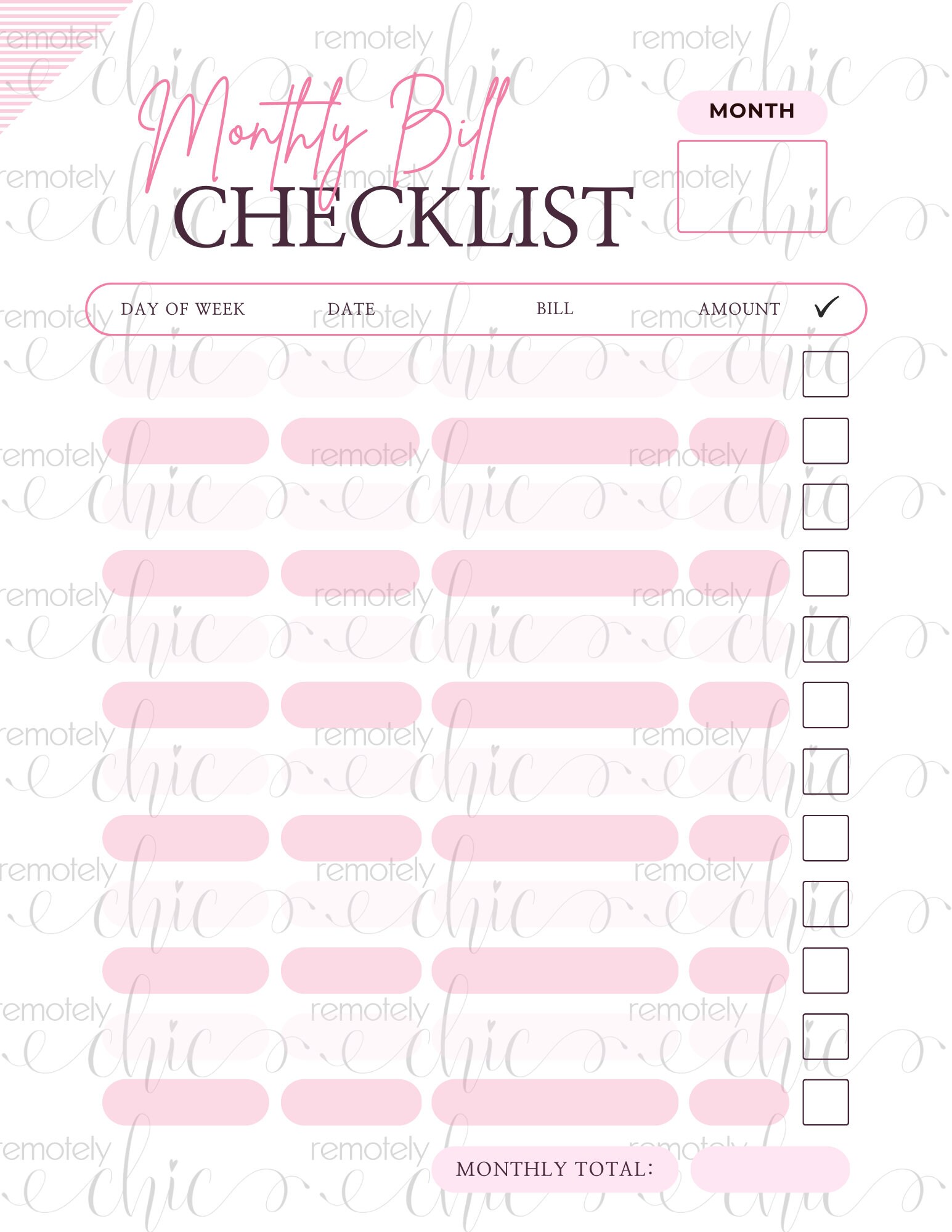 Printable Monthly Bill Checklist!- Multiple Colors to Choose From - Etsy