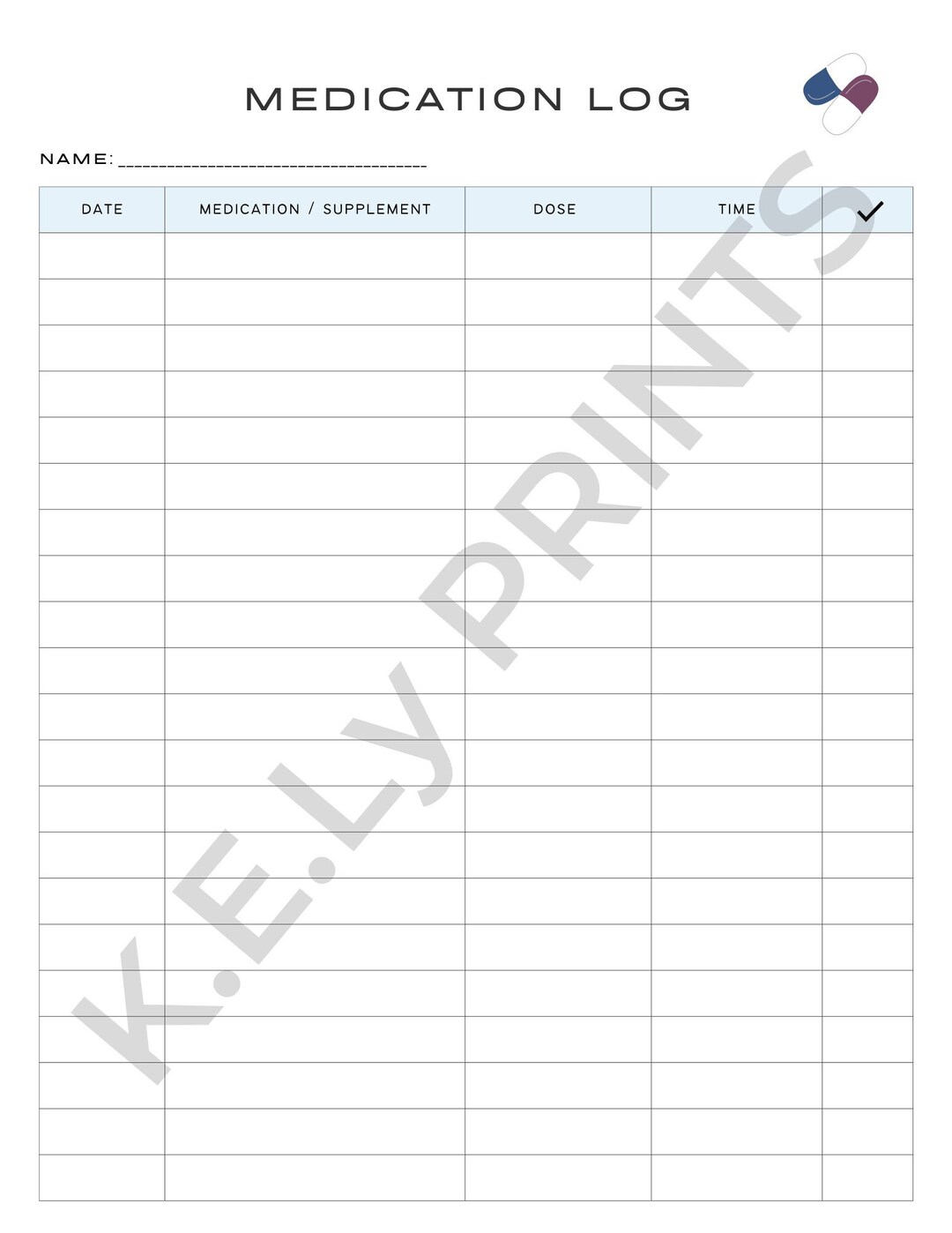 Printable Medication Log Tracker Blank Template - Etsy