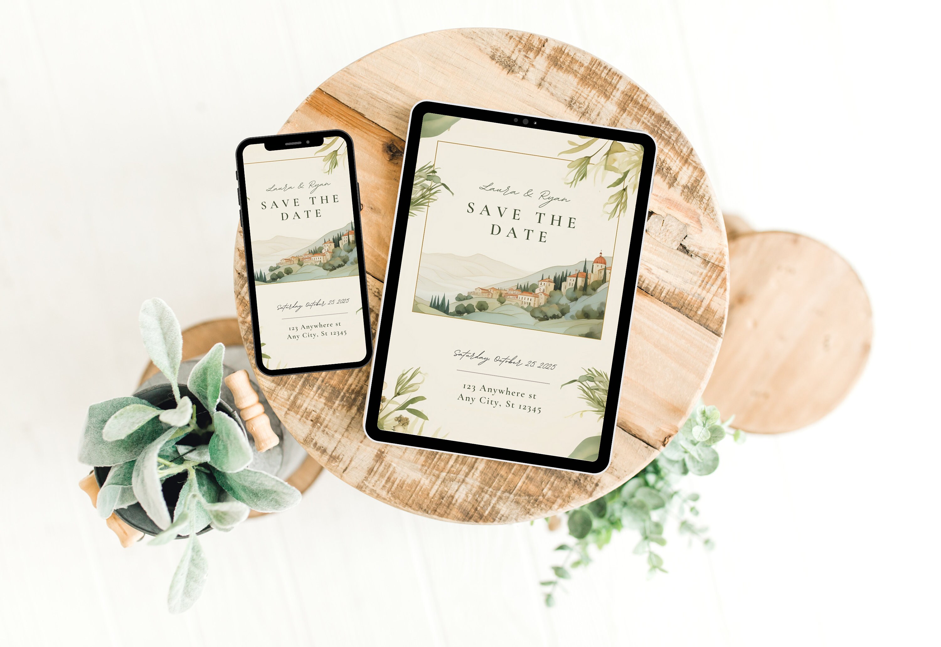 Tuscany Wedding or Save the Date Invitation, Watercolor Invite of ...