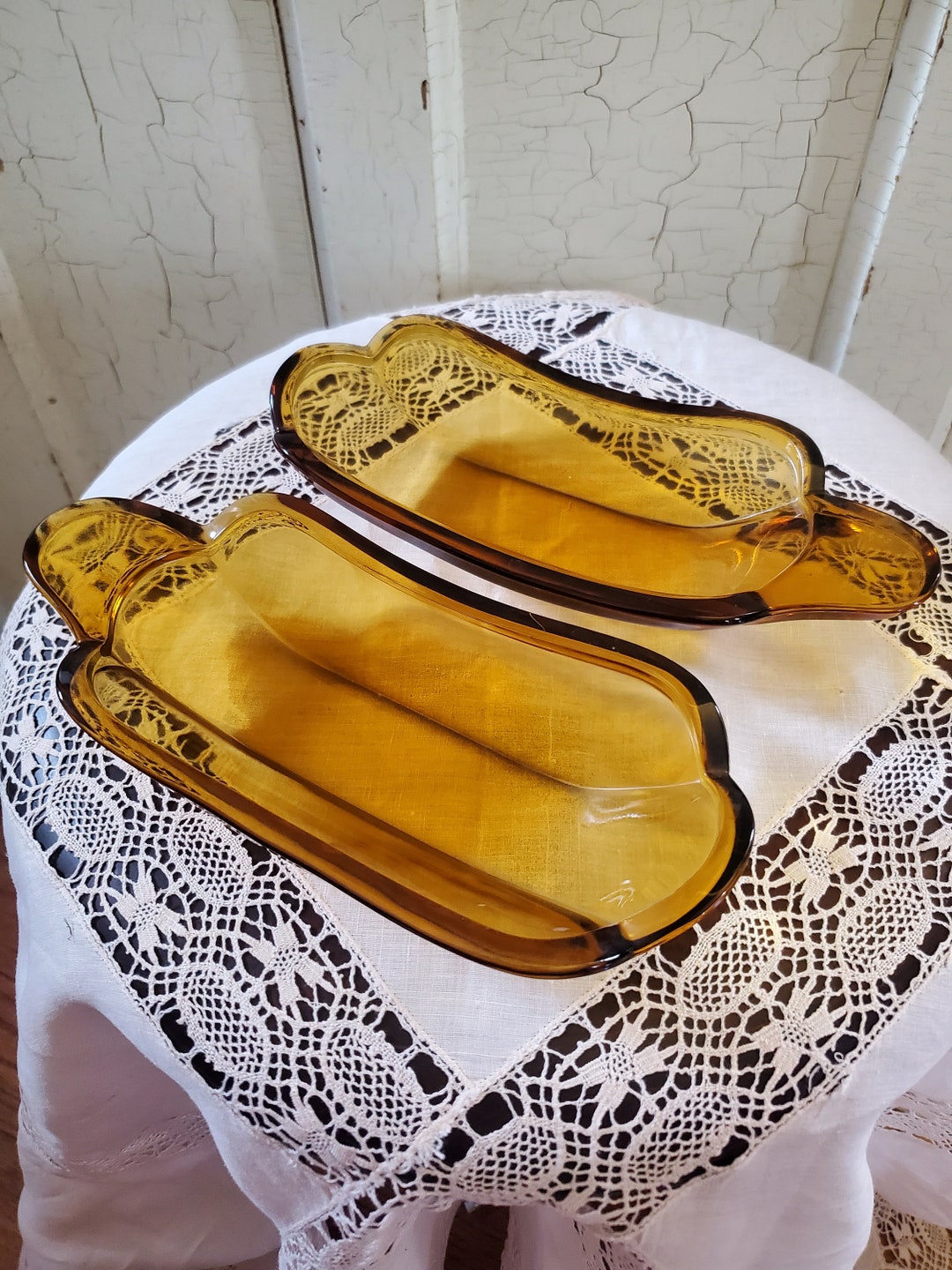 Pair of Amber Glass Banana Boats for Banana Splits so Retro and Fun ...