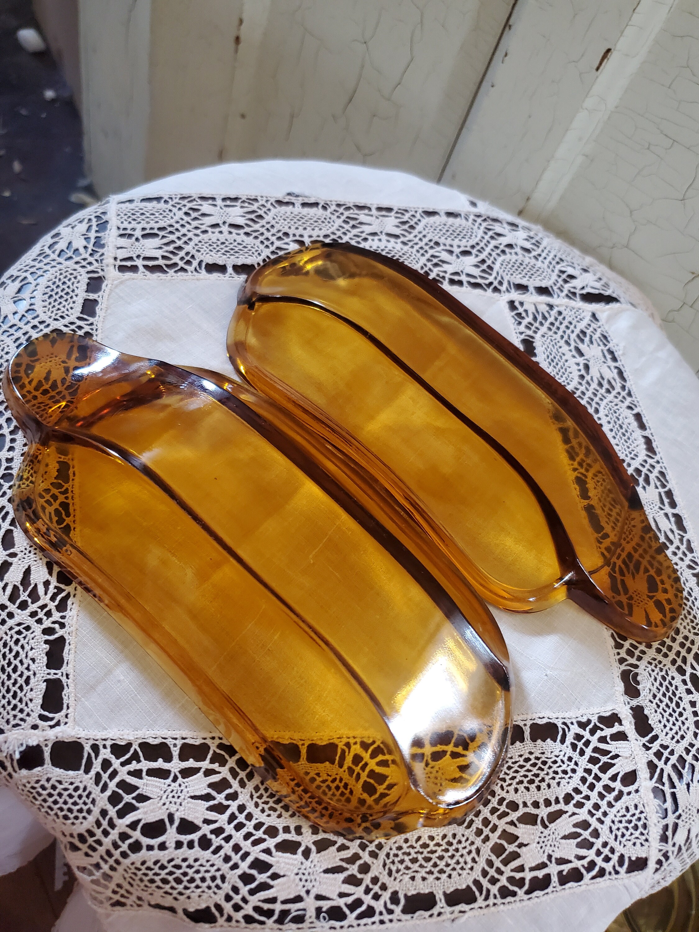 Pair of Amber Glass Banana Boats for Banana Splits so Retro - Etsy