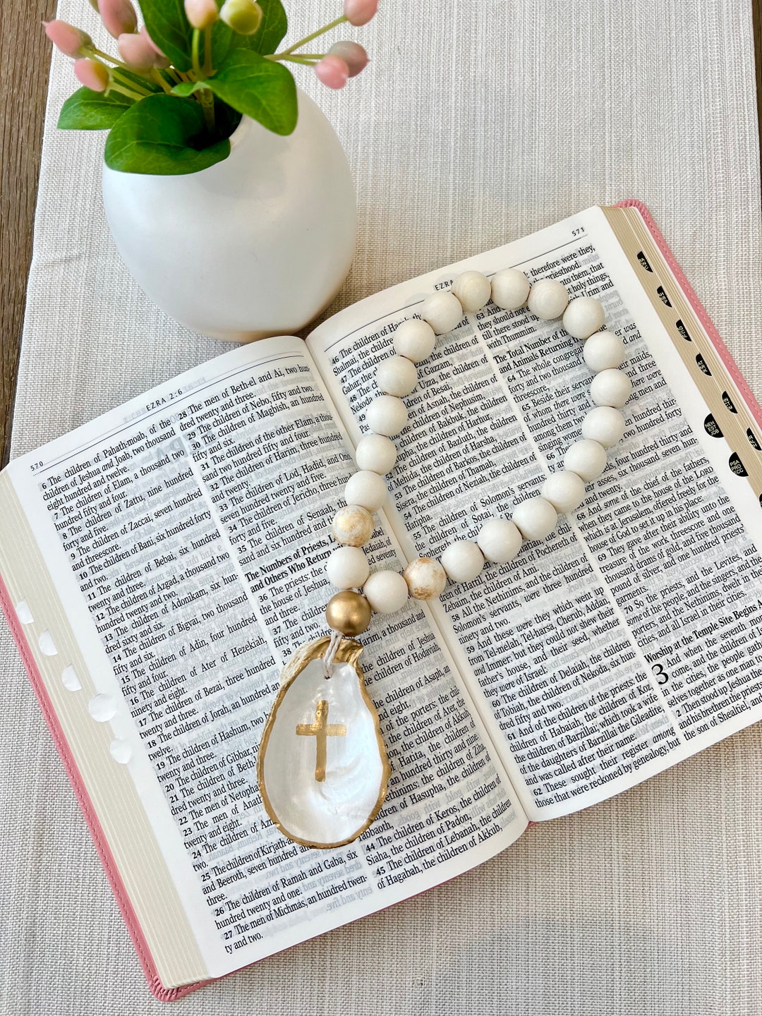 Oyster Shell Blessing Beads With Painted Cross - Etsy