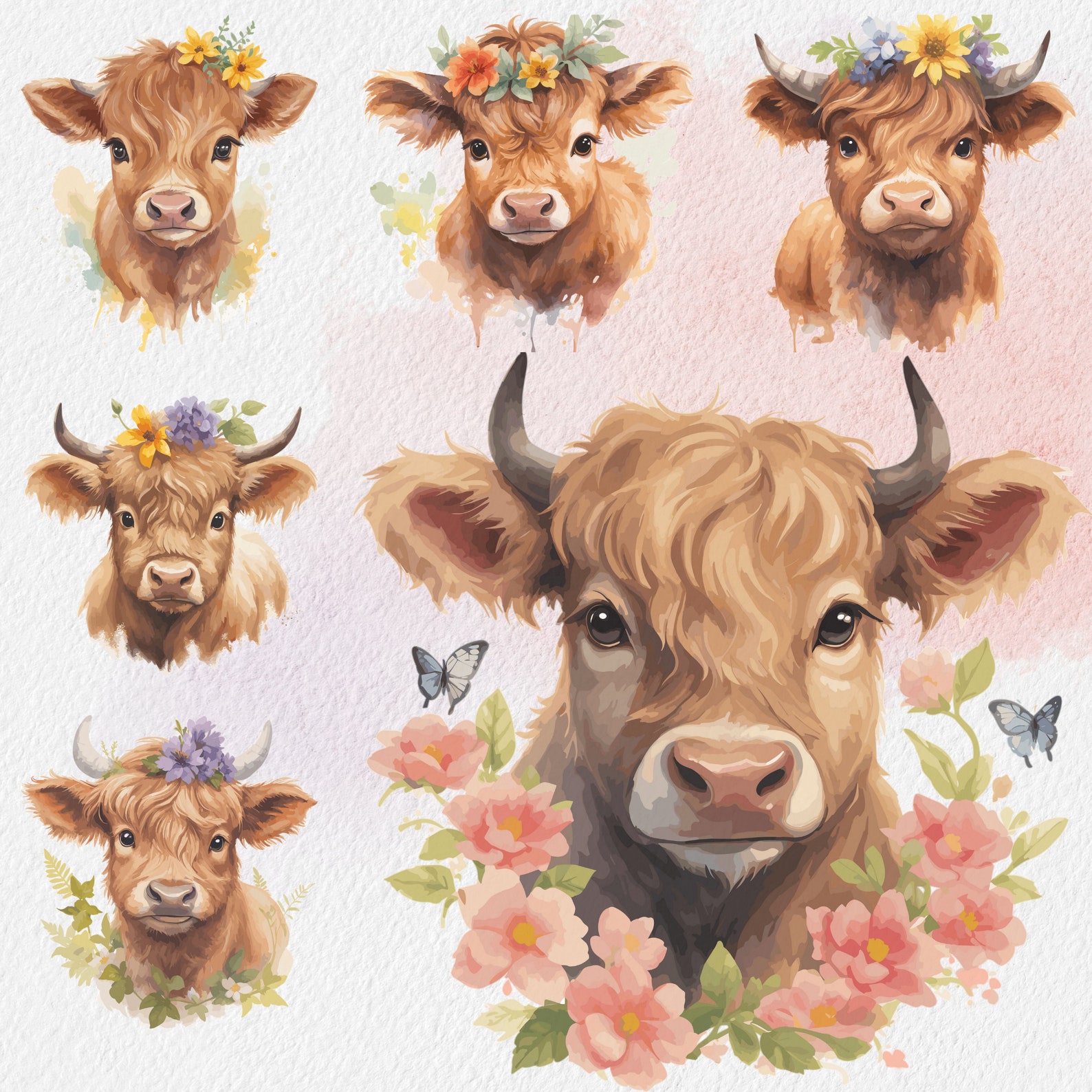 Highland Cow SVG & PNG - Floral Cow Head Cottagecore Clipart Bundle ...