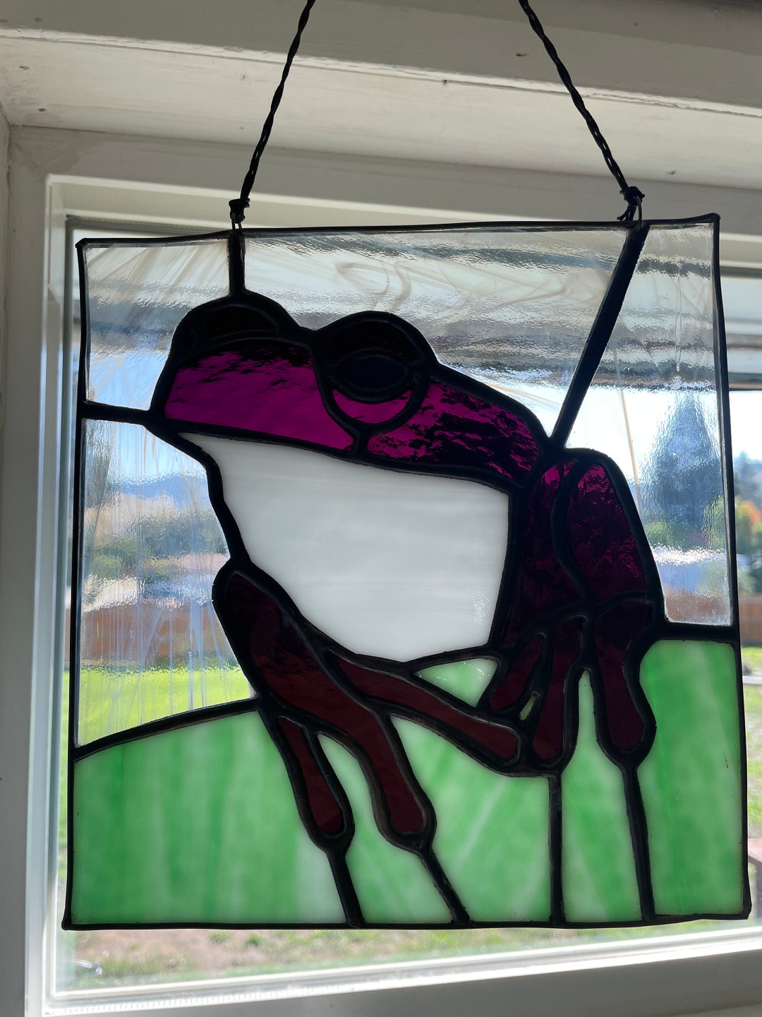 Purple Tree Frog Stained Glass Suncatcher Wall Art Window Hanging ...