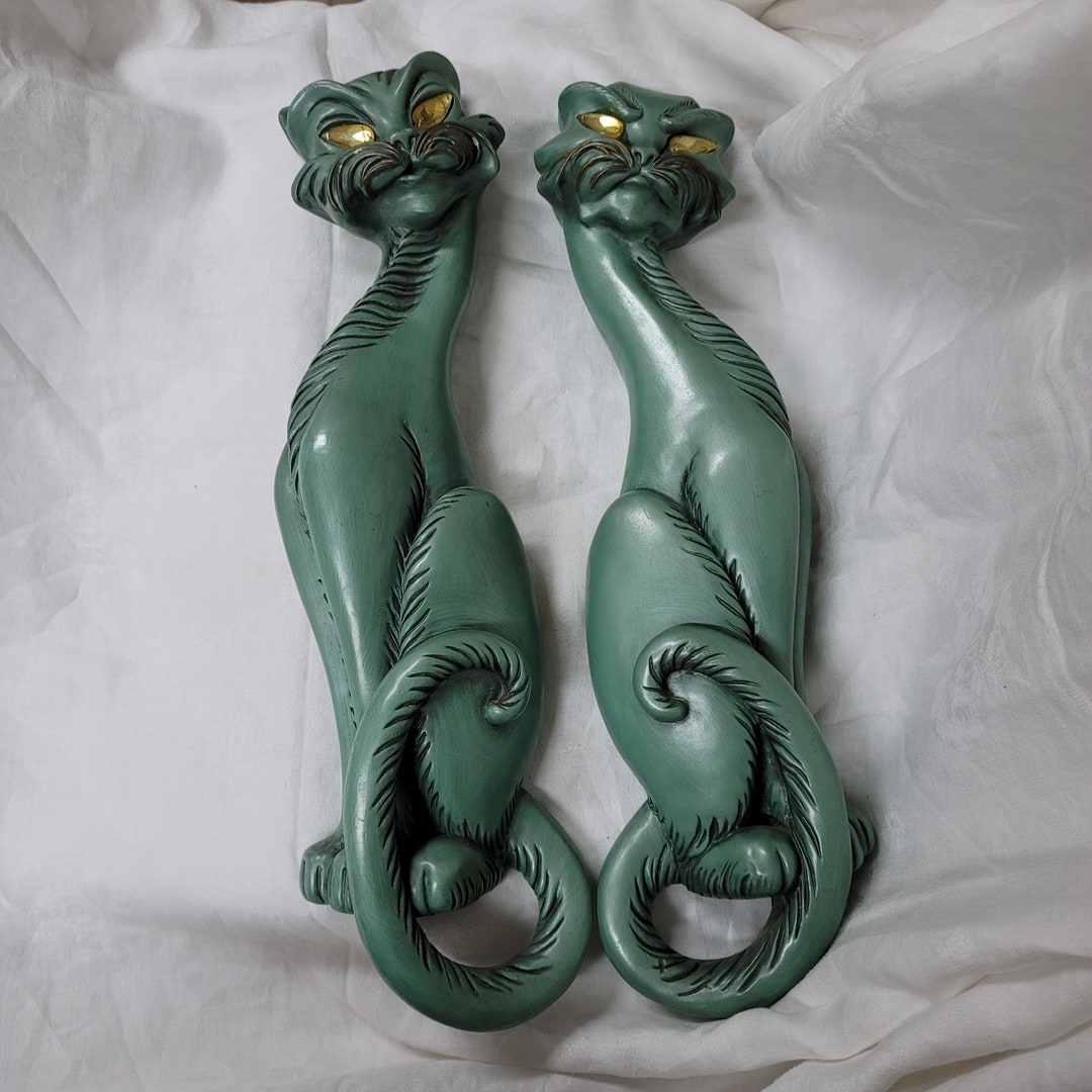MCM Green Cats Chalkware Wall Decor - Etsy