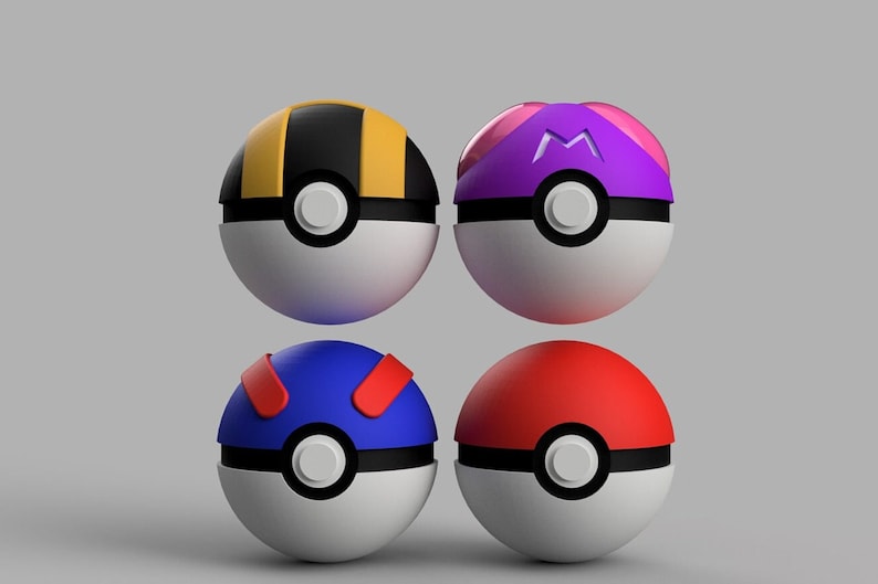 Pokeball Bundle STL 3D Print File With Pokeball, Great Ball, Ultra Ball ...