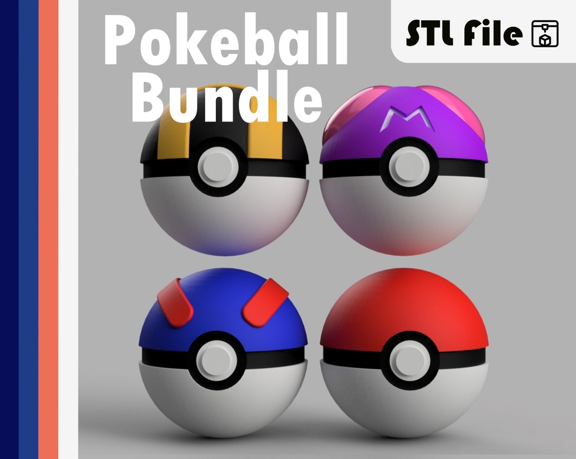Pokeball Bundle STL 3D Print File With Pokeball, Great Ball, Ultra Ball ...
