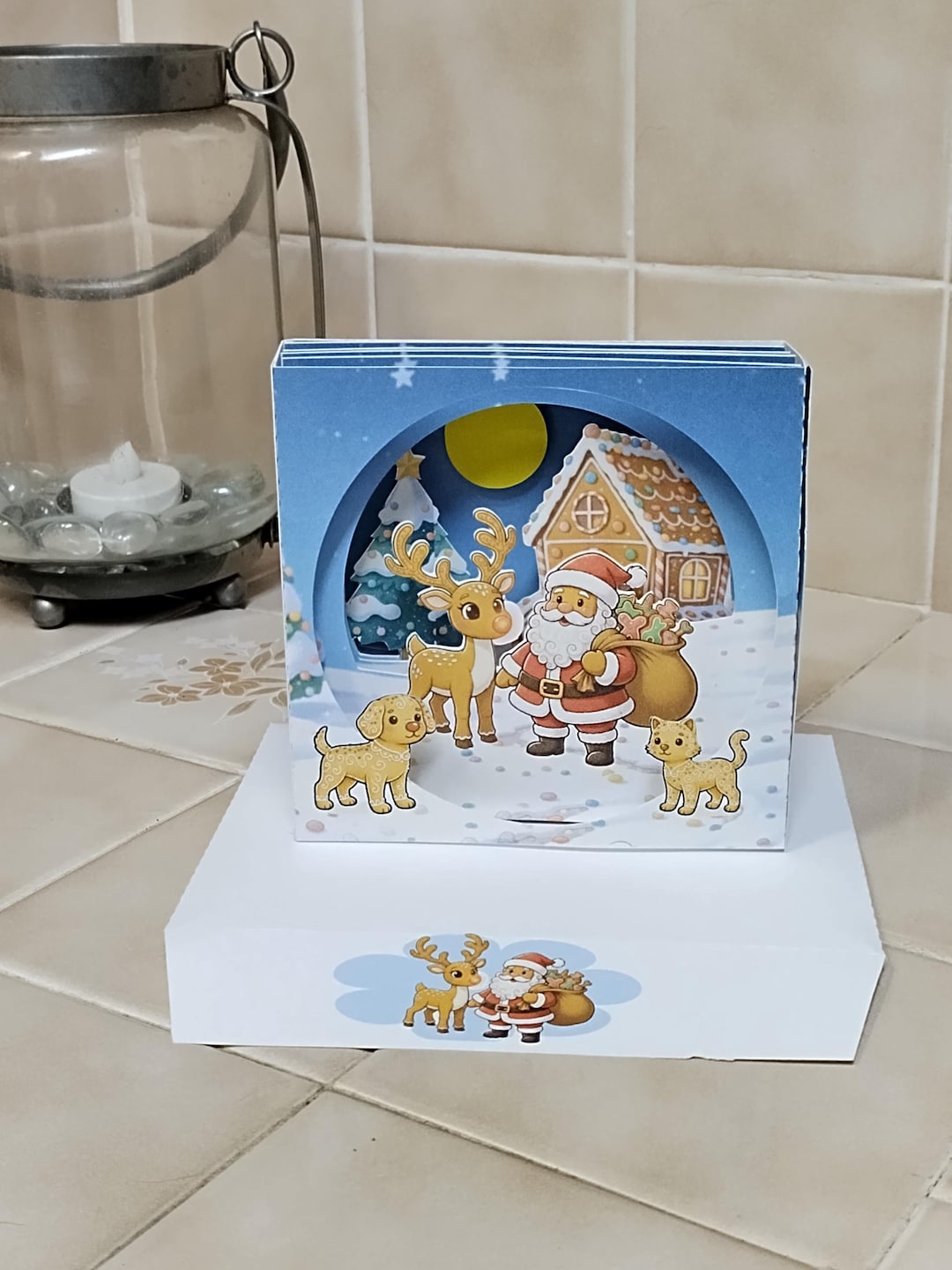 Gingerbread Santa Box Card: Rudolf, Dog & Cat Christmas Greeting - Etsy