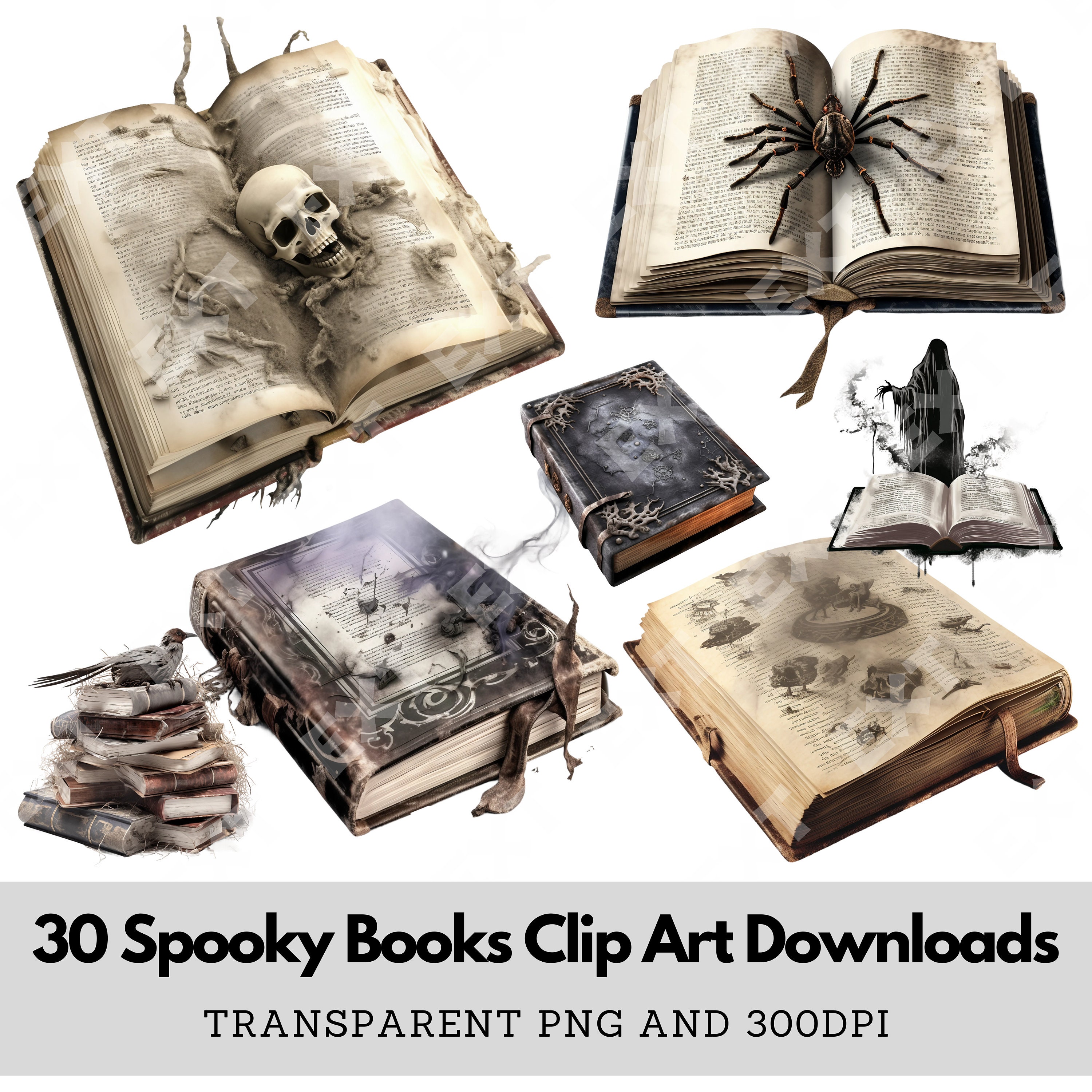 30 Spooky Books Clipart Bundle, Digital Clipart, Commercial Use Clipart ...