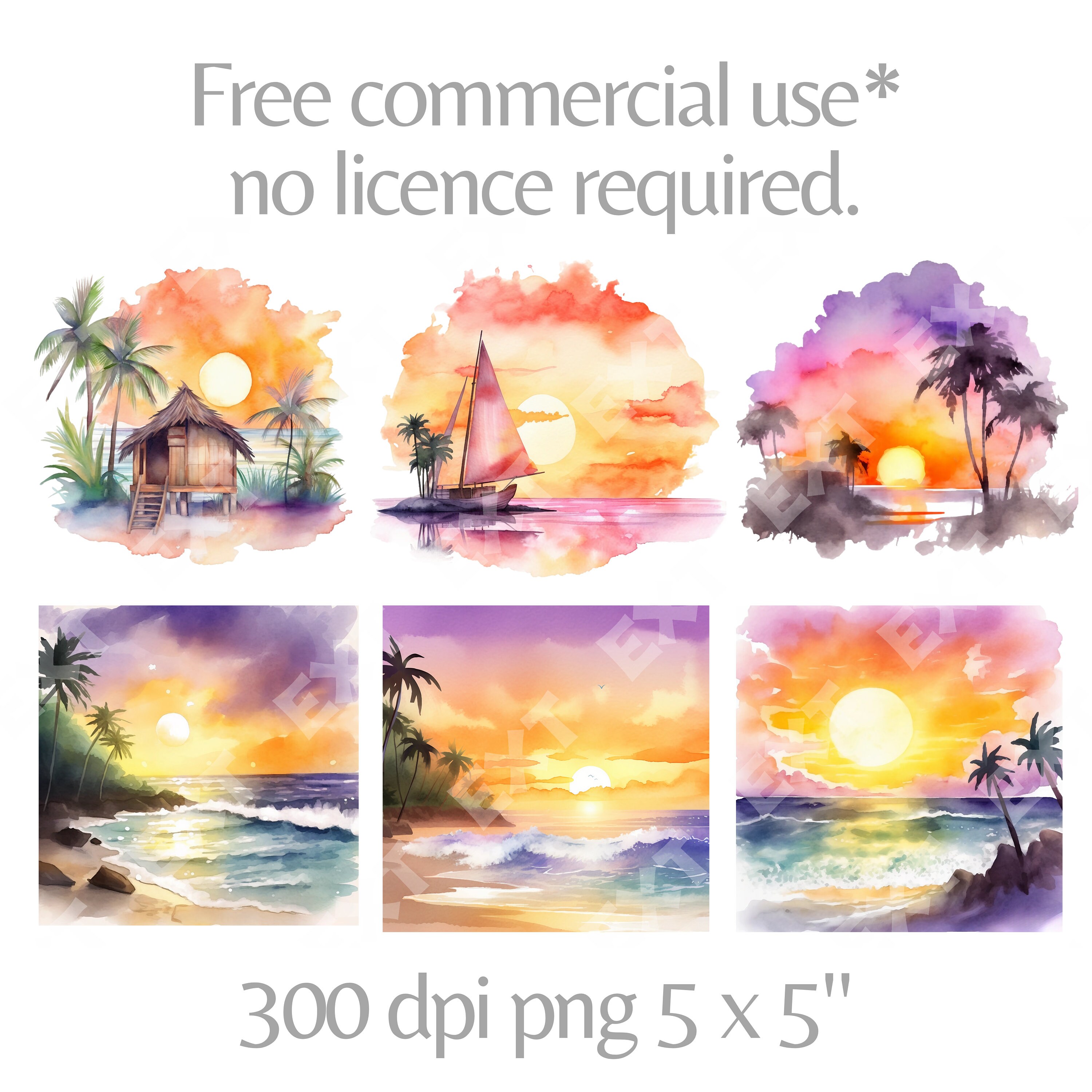 38 Watercolor Tropical Beach Sunsets Clipart Tropical - Etsy
