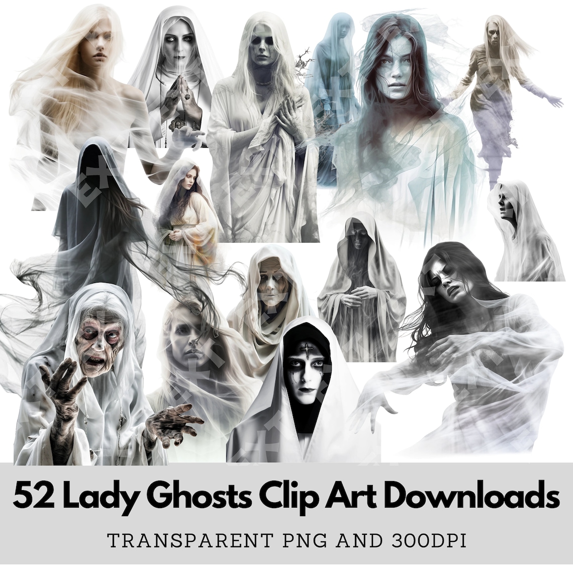 52 Lady Ghosts Clipart Bundle, Digital Clipart, Commercial Use Clipart ...