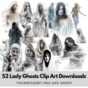 52 Lady Ghosts Clipart Bundle, Digital Clipart, Commercial Use Clipart ...