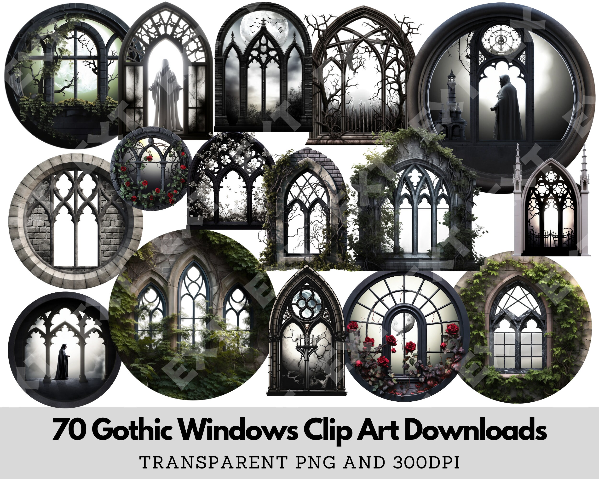 70 Gothic Windows Clipart Bundle, Digital Clipart, Commercial Use ...