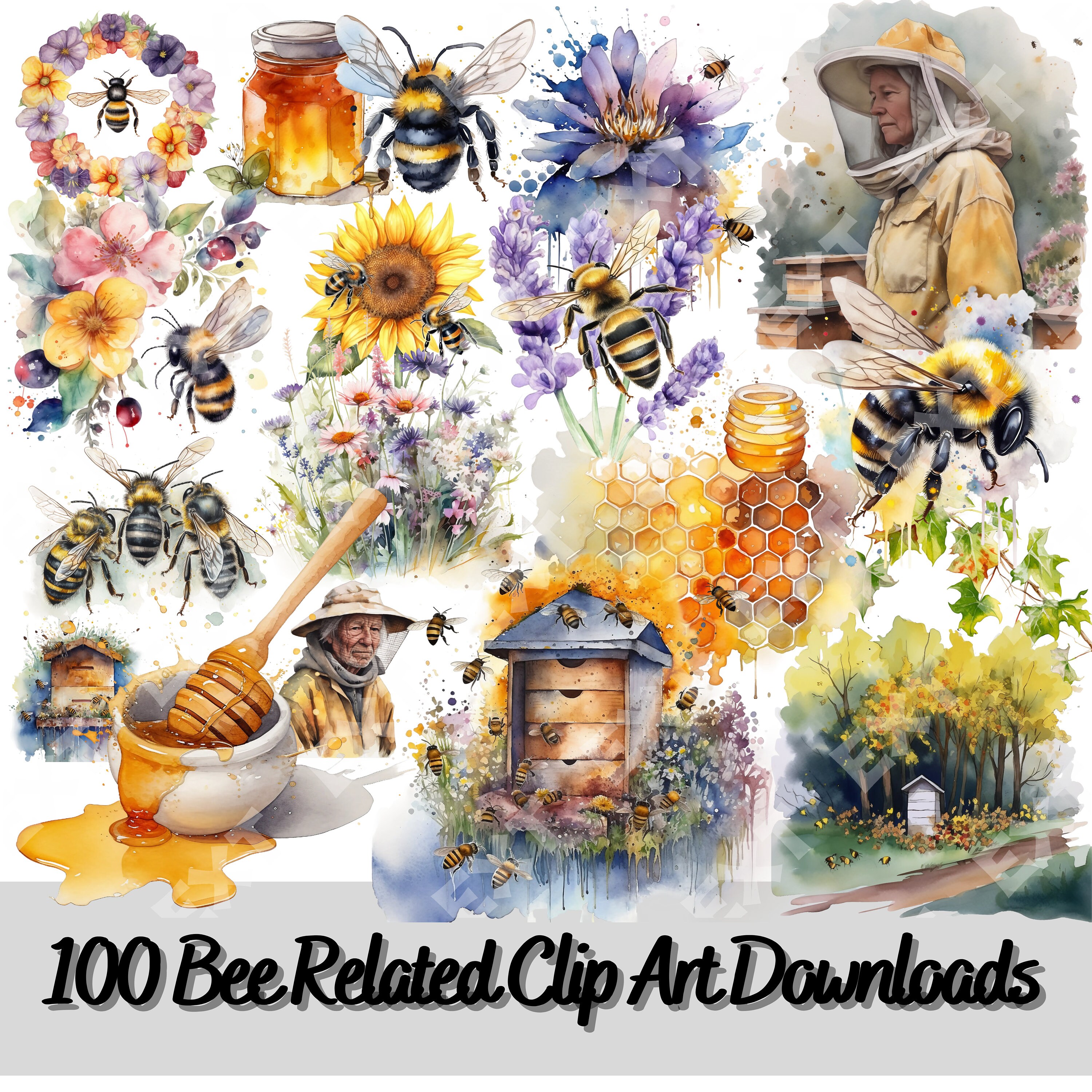 100 Bee Clipart Bundle, Bee Related Clipart, Bee Hive Clipart ...