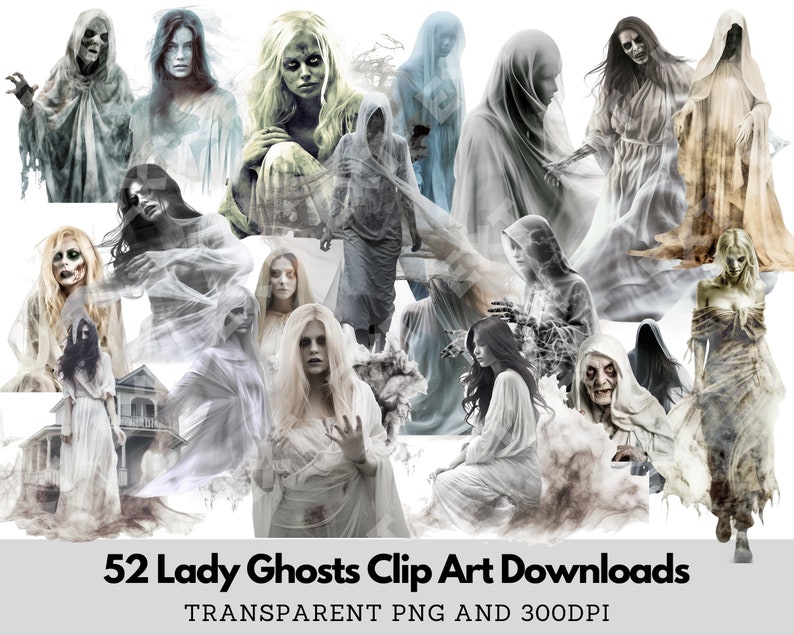 52 Lady Ghosts Clipart Bundle Digital Clipart Commercial Use - Etsy