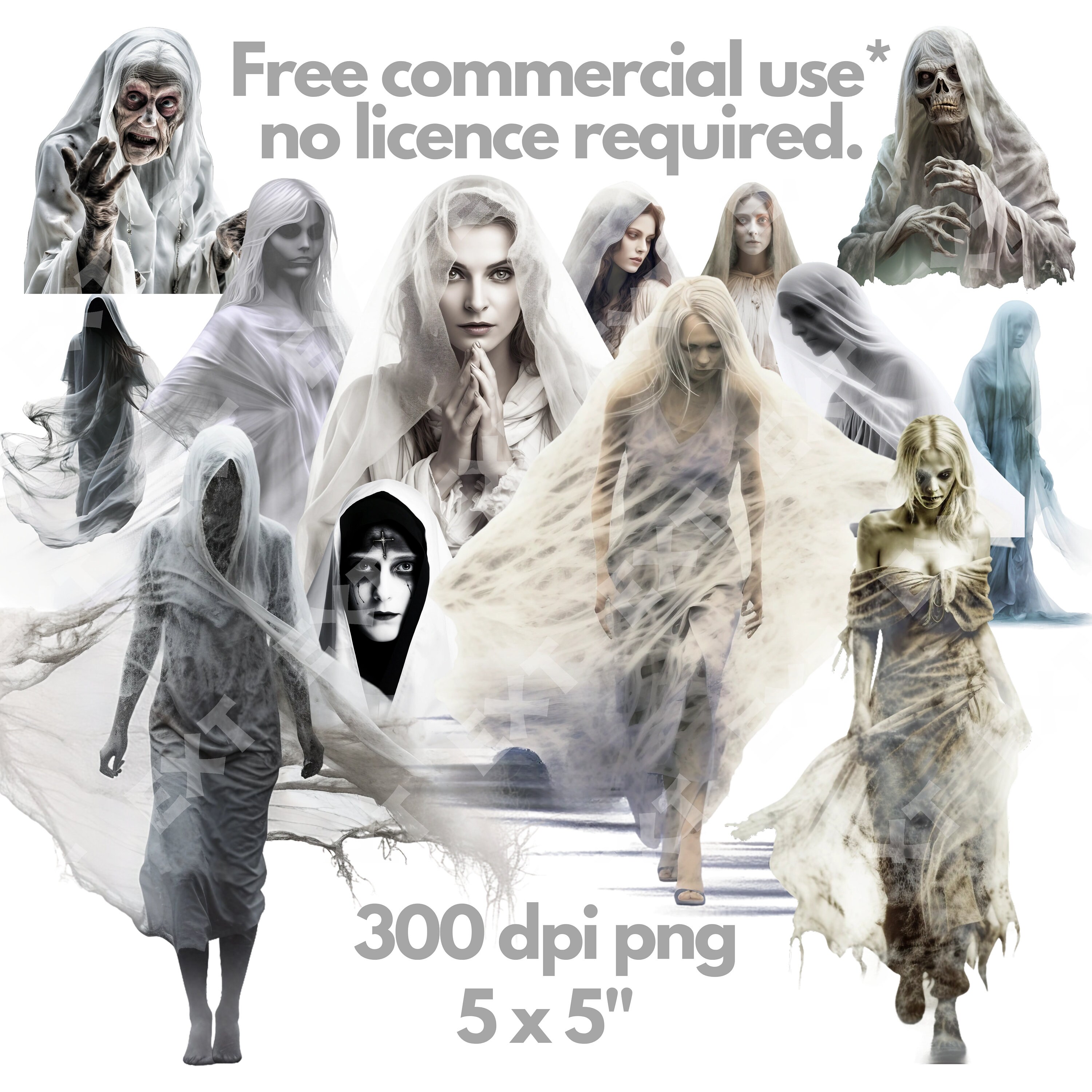 52 Lady Ghosts Clipart Bundle, Digital Clipart, Commercial Use Clipart ...