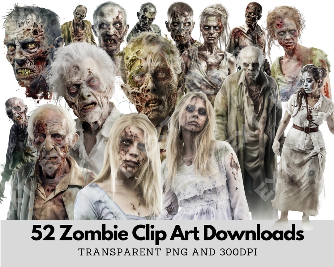 52 Zombie Clipart Bundle, Digital Clipart, Commercial Use Clipart, PNG ...