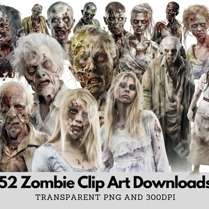 52 Zombie Clipart Bundle, Digital Clipart, Commercial Use Clipart, PNG ...